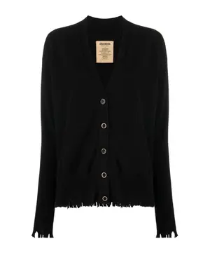 UMA WANG Long Sleeve V-neck Buttoned Sweater - Black