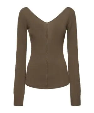 LEMAIRE Viscose Crepe Wide V-neck Top - Brown
