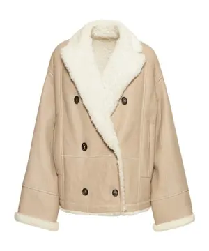 Brunello Cucinelli Long Sleeve Leather Jacket - Beige/white