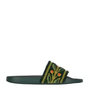 Casablanca Embroidered Terry Cloth Slide Sandals - Green