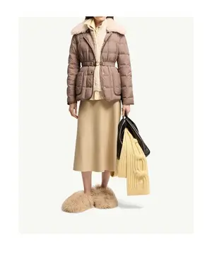 Moncler Cygnes Belted Short Down Jacket - Brown