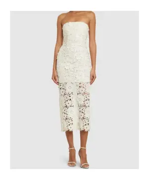 ROTATE BY BIRGER CHRISTENSEN Midriff-baring Midi Lace Dress