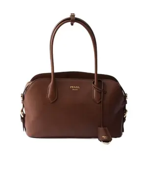 Prada Prada Signet Medium Leather Tote Bag Chestnut Brown