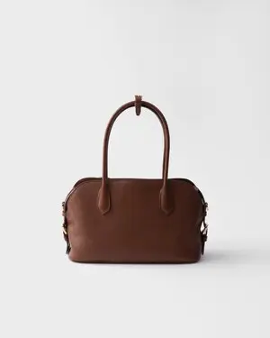Prada Signet Medium Leather Tote Bag - Chestnut Brown