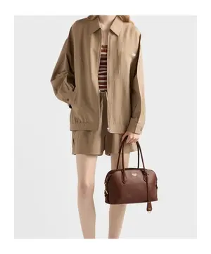 Prada Signet Medium Leather Tote Bag - Chestnut Brown