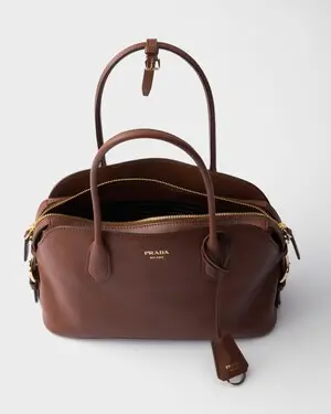 Prada Signet Medium Leather Tote Bag - Chestnut Brown