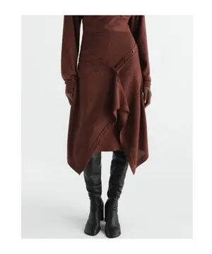 LEMAIRE Buttoned Merino Wool Blend Skirt - Acajou