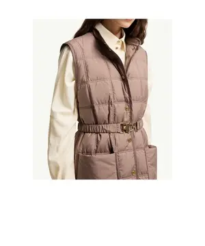 Moncler Cygnette Square Quilted Long Down Vest - Brown