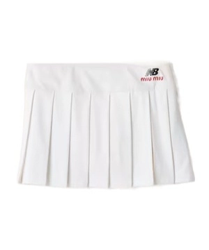 Miu Miu Pleated Stretch Jersey Skirt With Embroidered Logo
