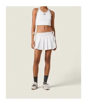Miu Miu Pleated Stretch Jersey Skirt With Embroidered Logo