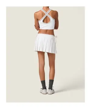 Miu Miu Pleated Stretch Jersey Skirt With Embroidered Logo