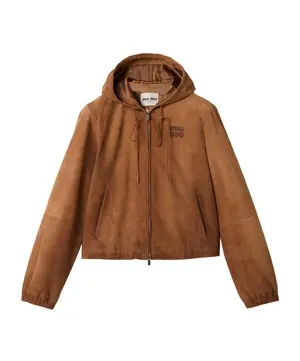 Miu Miu Waxed Suede Hooded Blouson Jacket - Cinnamon