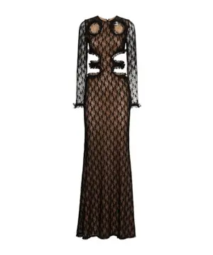 SELF-PORTRAIT Round-collar Long-sleeved Dress - Black