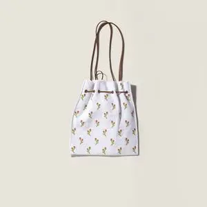 Miu Miu Embroidered Linen Tote Bag - White/red