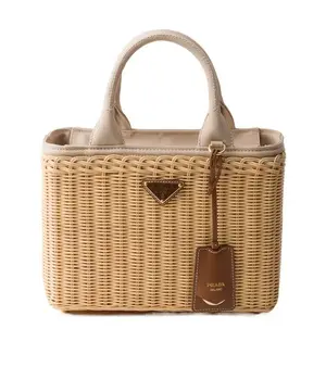 Prada Medium Wicker And Canvas Tote Bag