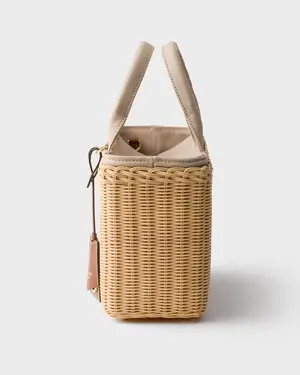 Prada Medium Wicker And Canvas Tote Bag