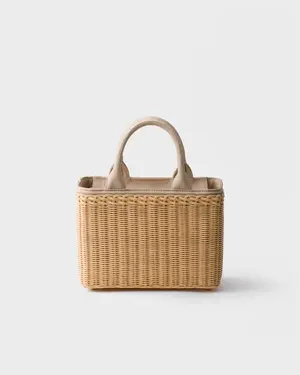 Prada Medium Wicker And Canvas Tote Bag