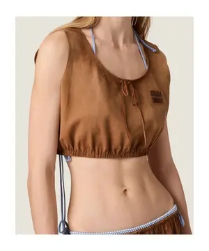 Miu Miu Waxed Suede Crop Top