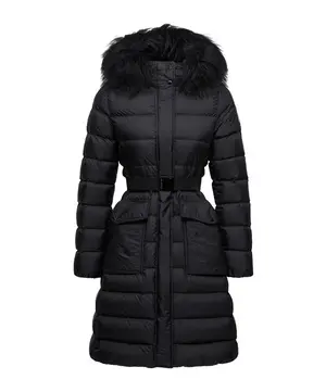 Moncler Khloesse Long Down Jacket With Shearling Trim - Black