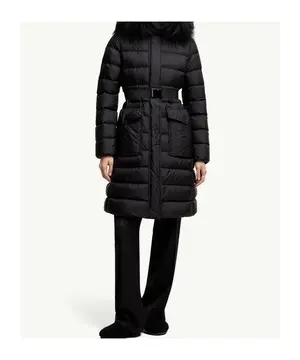 Moncler Khloesse Long Down Jacket With Shearling Trim
