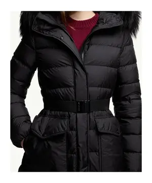 Moncler Khloesse Long Down Jacket With Shearling Trim