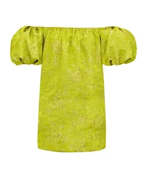 Saint Laurent Puff-sleeve Mini Dress In Metallic Floral Brocade - Yellow