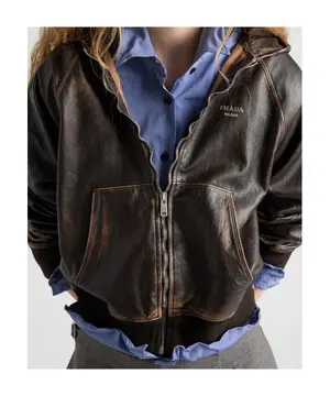 Prada Hooded Zip-up Leather Jacket