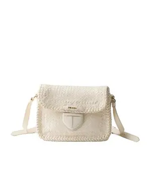Prada Woven Leather Mini Shoulder Bag White