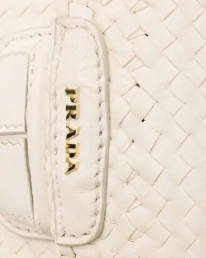 Prada Woven Leather Mini Shoulder Bag - White
