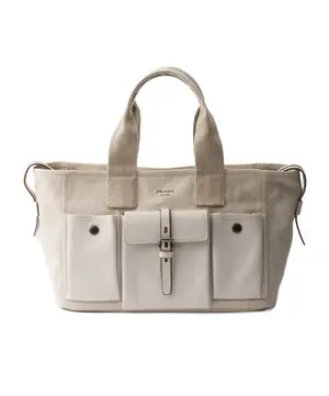 Prada Route Large Canvas And Leather Tote Bag - Natural