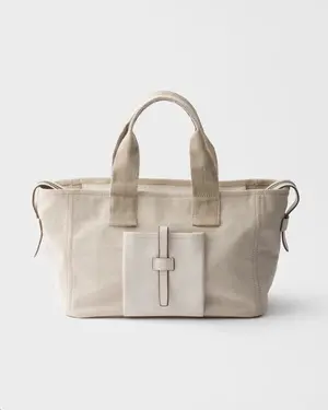 Prada Route Large Canvas And Leather Tote Bag