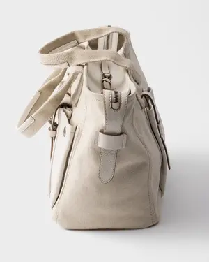 Prada Route Large Canvas And Leather Tote Bag