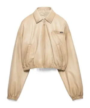 Prada Cropped Nappa Leather Jacket - Ivory