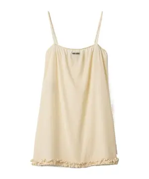 Miu Miu Embroidered Marocain Crepe Mini Dress - Vanilla
