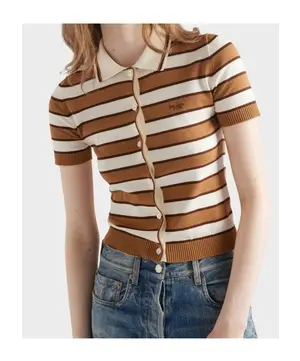 Prada Striped Knitted Polo Top