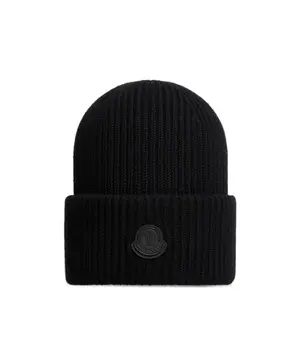 Moncler Leather Logo Cashmere Beanie