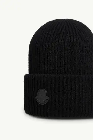Moncler Leather Logo Cashmere Beanie