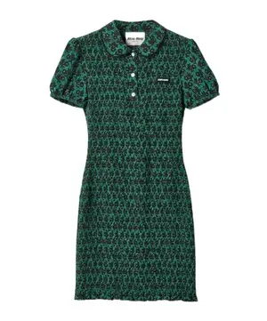 Miu Miu Crêpe De Chine Mini-dress With Floral Print And Ruffled Hem - Green/black