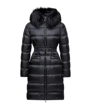 Moncler Boedic Hooded Long Down Jacket With Fur Trim - Black