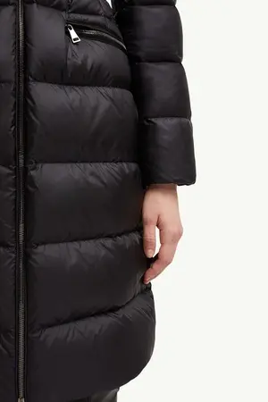 Moncler Boedic Hooded Long Down Jacket With Fur Trim