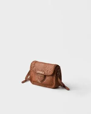 Prada Woven Leather Mini Shoulder Bag - Cognac