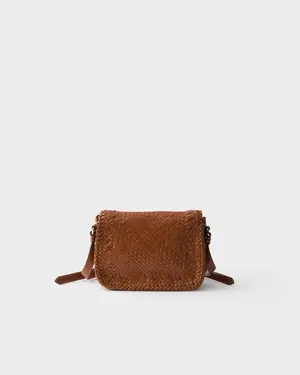 Prada Woven Leather Mini Shoulder Bag - Cognac