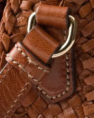 Prada Woven Leather Mini Shoulder Bag - Cognac