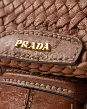 Prada Woven Leather Mini Shoulder Bag - Cognac