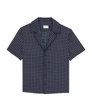 Saint Laurent Pajama Top In Square Silk Satin - Ocean