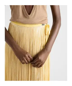 Prada Sequined Fringe Wrap Skirt - Cream