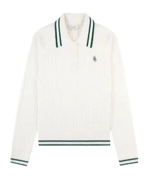 SPORTY  RICH Sporty Rich Src Mini Cable Polo Knitted Top - White