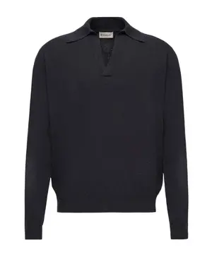 Moncler Wool Cashmere Long Sleeve V-neck Polo Shirt