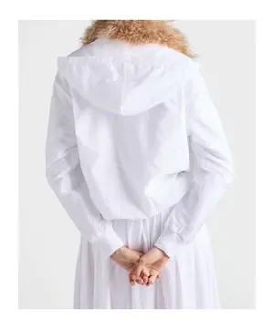 Prada Zip-up Hooded Jacket With Drawstring Hem And Fur Collar