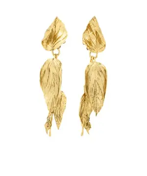 Saint Laurent Cassandre Leaf Drop Earrings In Metal